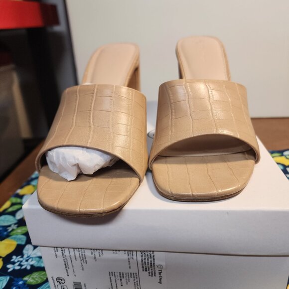 The Drop | Shoes | The Drop 8 Beige Embossed Croc Block Heel Mules Nib ...